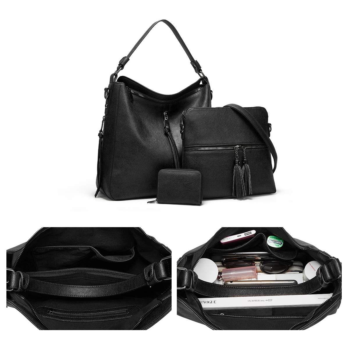 Makes Hobo Handbags for Women Large PU Leather Shoulder Bag Set Card Wallet Crossbody bag 3pcs