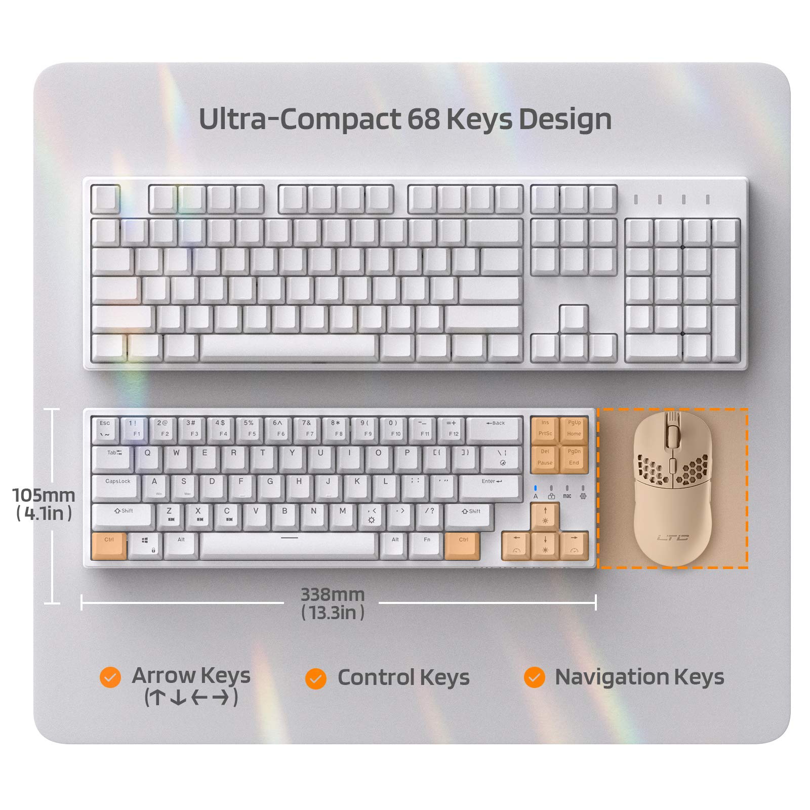 LTC NB681 Nimbleback Wired 65% Mechanical Keyboard, RGB Backlit Ultra-Compact 68 Keys Gaming Keyboard with Hot-Swappable Switch and Stand-Alone Arrow/Control Keys (Hot Swappable Red Switch, White)