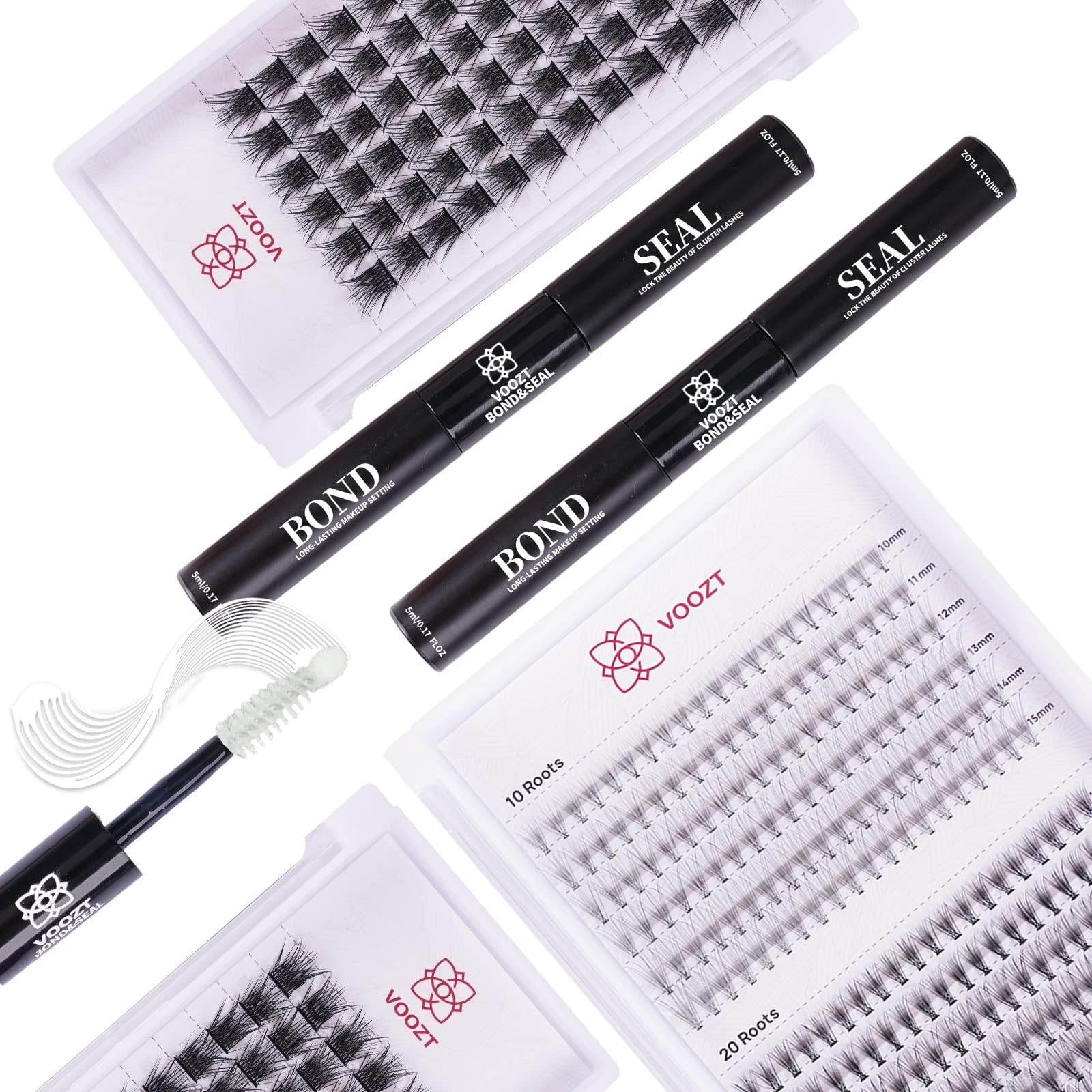 Lash Bond and Seal, VOOZT Lash Glue Cluster Lash Glue Bond and Seal for DIY Individual Lash Extensions Gentle Soothing Non-Irritating 2 in 1 Strong Hold Long Lasting Waterproof Eyelashes Glue