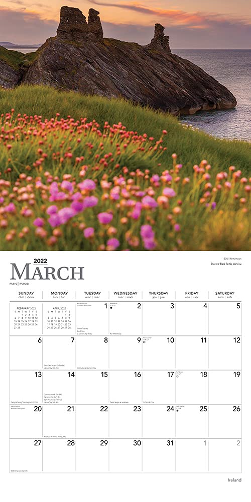 Ireland 2022 12 x 12 Inch Monthly Square Wall Calendar with Foil Stamped Cover, Scenic Travel Dublin Irish