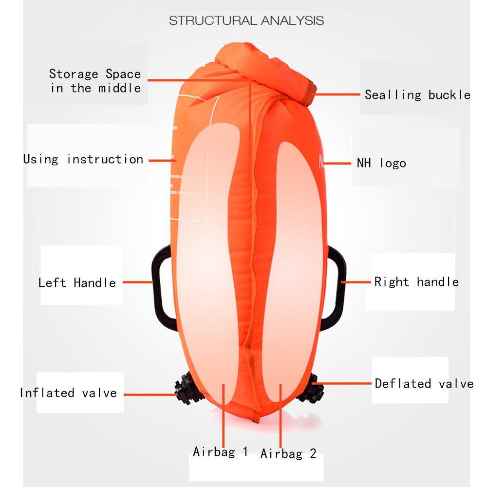 Naturehike Swim Buoy Inflatable Swimming Tow Float Difting Bag Dry Bag Water Sport Storage Bag(Orange)