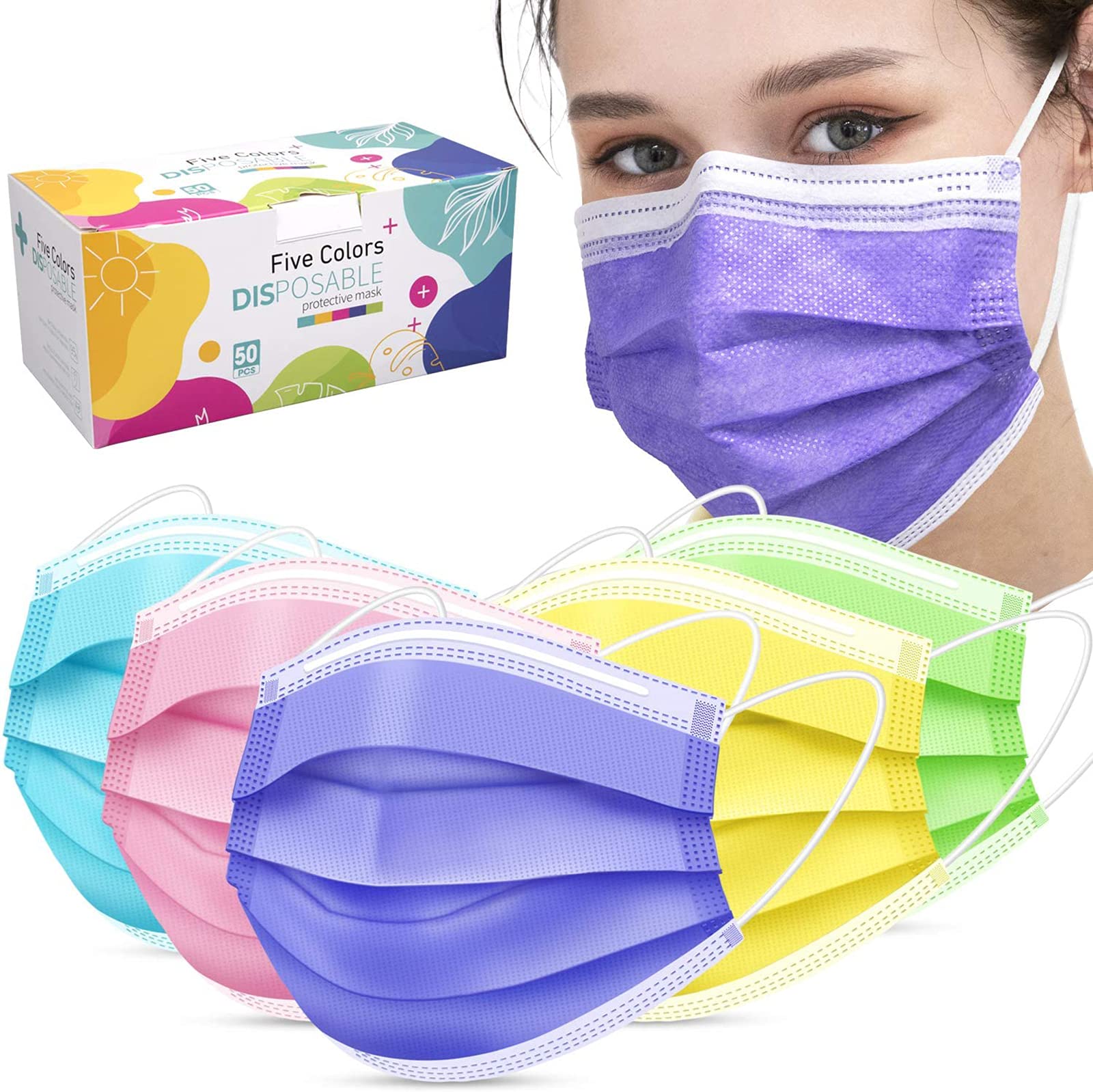 Kids Disposable Face Masks, 100 Pack Kids Masks Disposable, Kids Face Mask Childrens Disposable Face Mask (Colorful)
