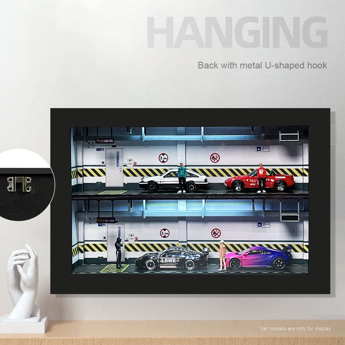 Sikivot Model car Display case 1/64 Scale,Simulation Garage Model,1:64 Wall-Mounted Band lamp Display Garage.（Green）