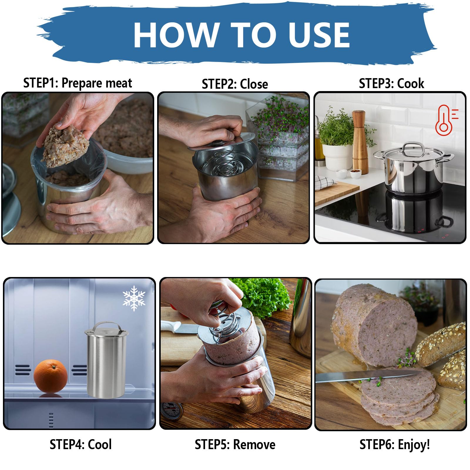 Stainless Steel Ham Maker Meat Press Cooker for Making Healthy Homemade Deli Meat with Thermometer - Kitchen Bacon Meat Pressure Cookers Boiler Pot Pan Stove