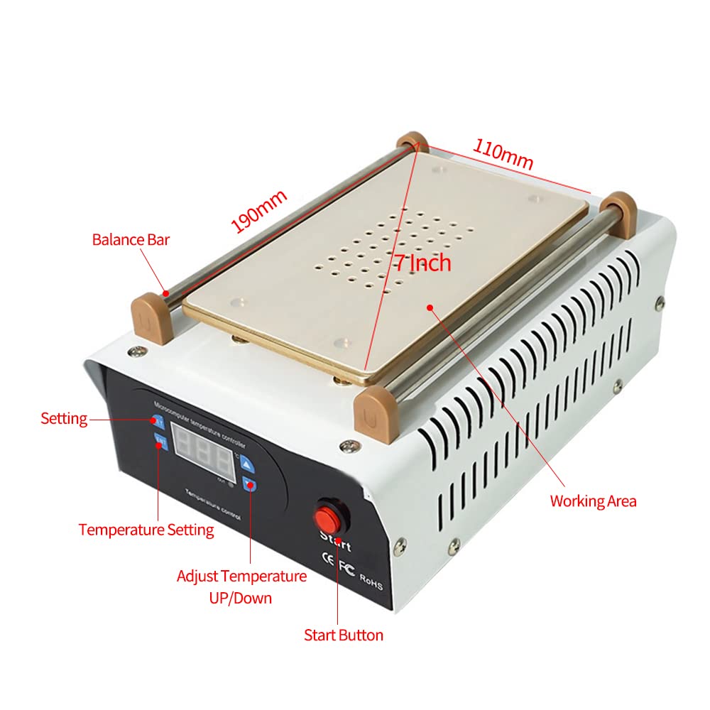 LCD Screen Separator 7” for iPhone Screen Replacement, Cell Phone Heating Plate, Phone Heater, Cell Phone LCD Remover Screen Repair Machine, Smartphone Heat Mat with Air Pump