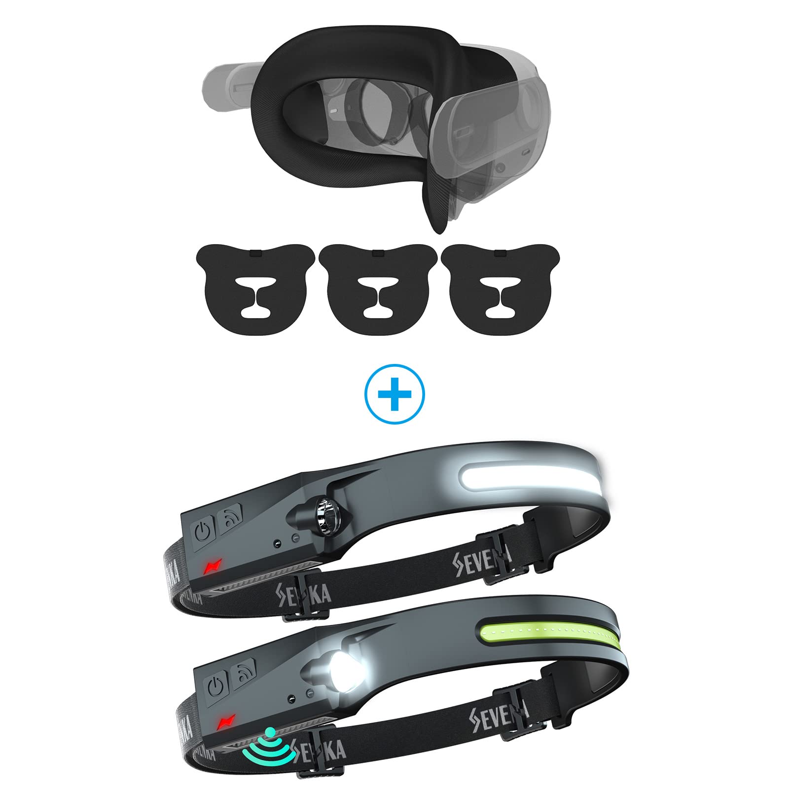 Rechargeable Headlamps with Sensor Mode & Breathable VR Mask for Meta Oculus Quest 2