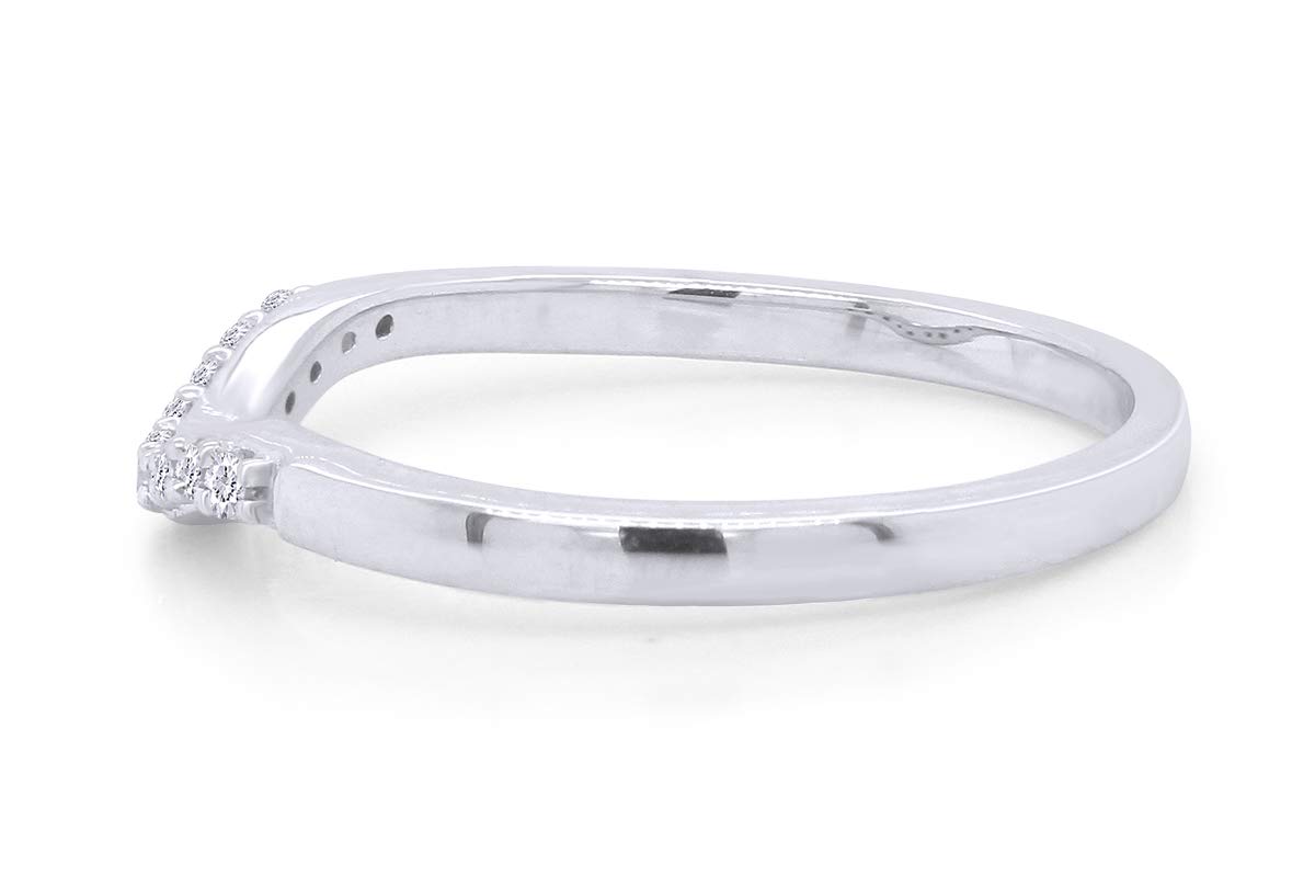 Jewel Zone US Round Cut White Natural Diamond Accent Curved Wedding Band Ring 14k White Gold Over Sterling Silver Stackable Band Rings for Women (0.06 Cttw) Ring Size-5