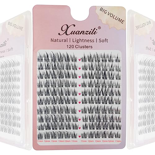 Lash Clusters 120 Cluster Lashes 11-13mm Wispy Individual Lashes Extensions Transparent Root Natural Look Lashes D Curl DIY Eyelash Extension at Home by XUANZILI (11-13mm(120 Clusters), D-0.07)