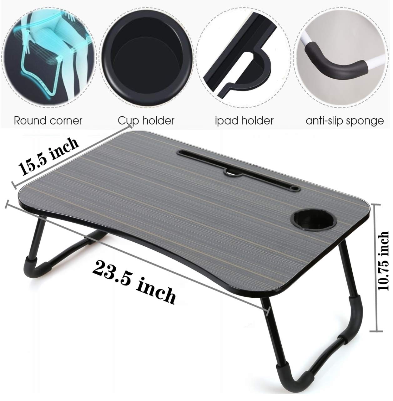 Laptop Desk Foldable Laptop Table Portable Laptop Bed Tray Table Notebook Stand Reading Holder with The Cup Slot for Eating Breakfast,Reading,Watching Movie on Bed/Couch (Black Gold Stripes)