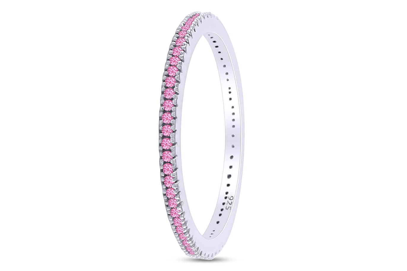 Jewel Zone US Round Cut Simulated Tourmaline Eternity Stackable Wedding Ring in 925 Sterling Silver (1/5 Cttw)