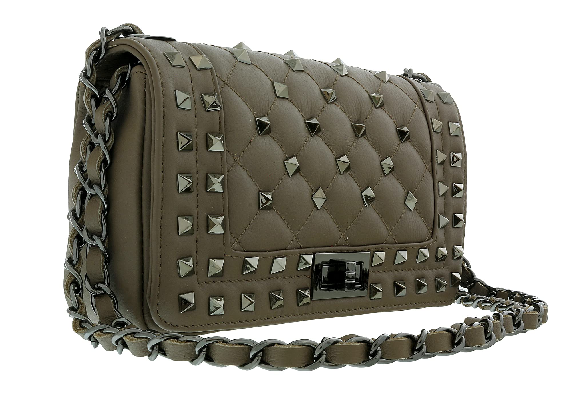 Pierre Cardin Bone Leather Quilted Riveted Shoulder Bag for womens