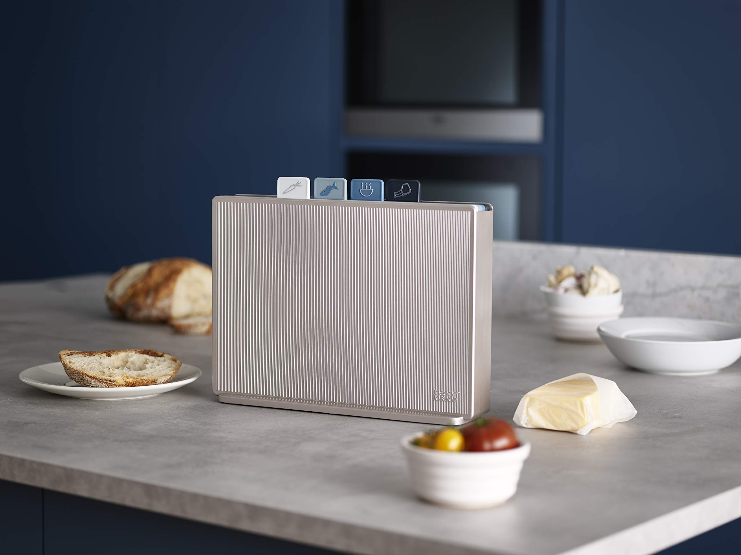 Joseph Joseph Index Plastic Cutting Board Set with Storage Case Color-Coded Dishwasher-Safe Non-Slip, Large, Sky