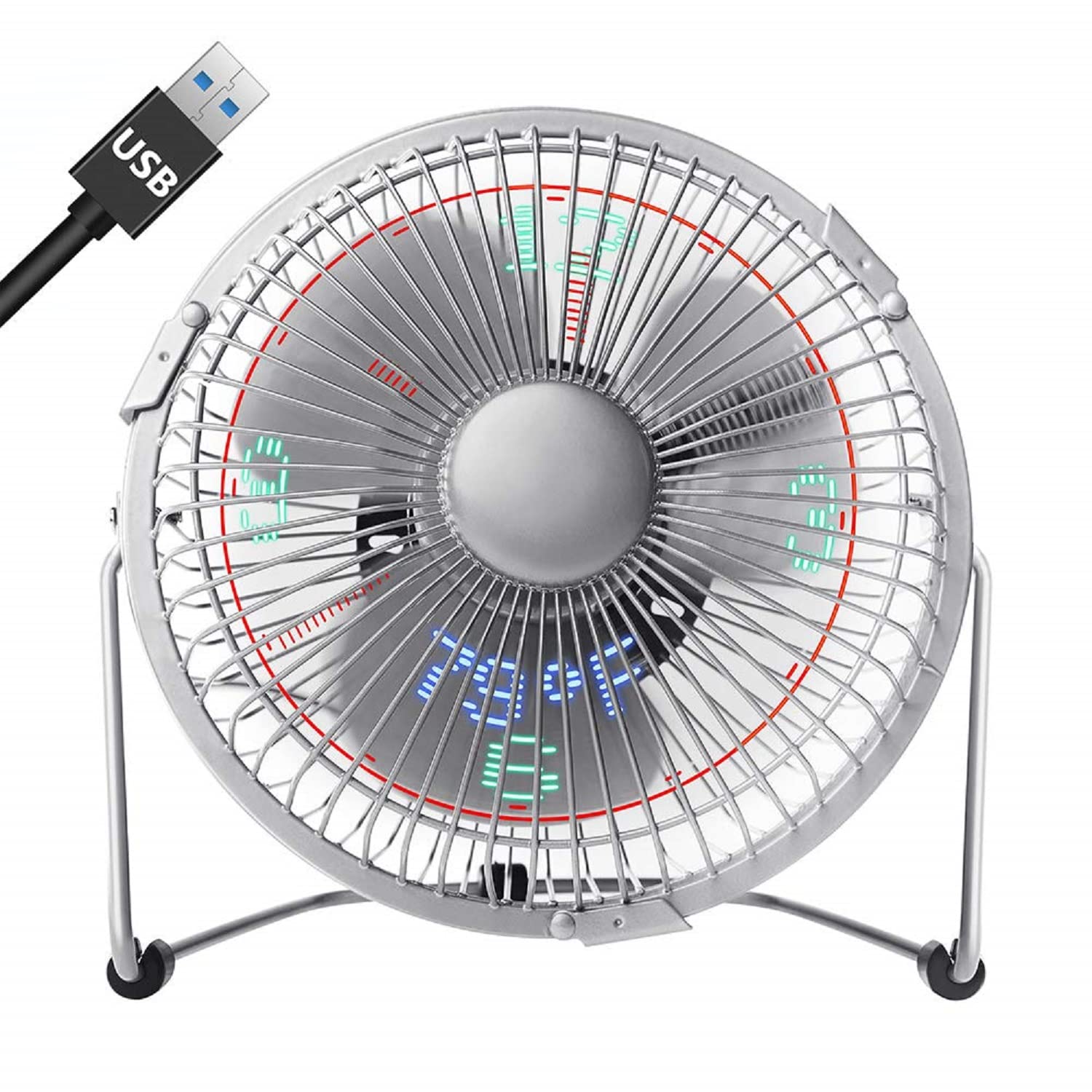 Lichamp Clock Fan with Floating Led Time Display, Desk Usb Led Fan with Clock Light, 7"