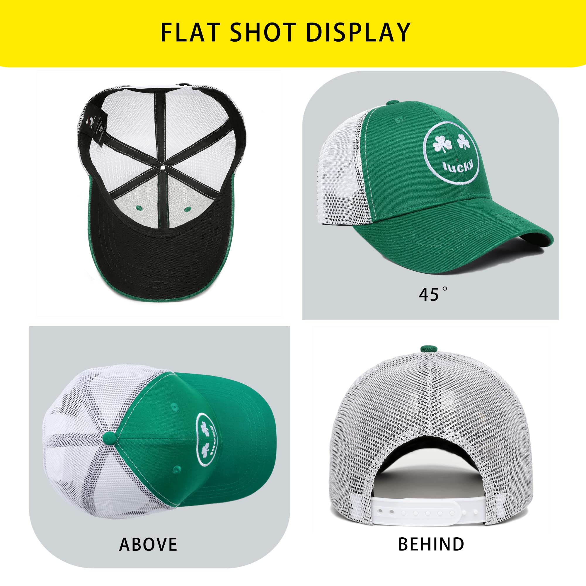 Lucky St Patricks Day Hat for Men Women White Green Shamrock Baseball Cap Adjustable Four-Leaf Clover Dad Hat