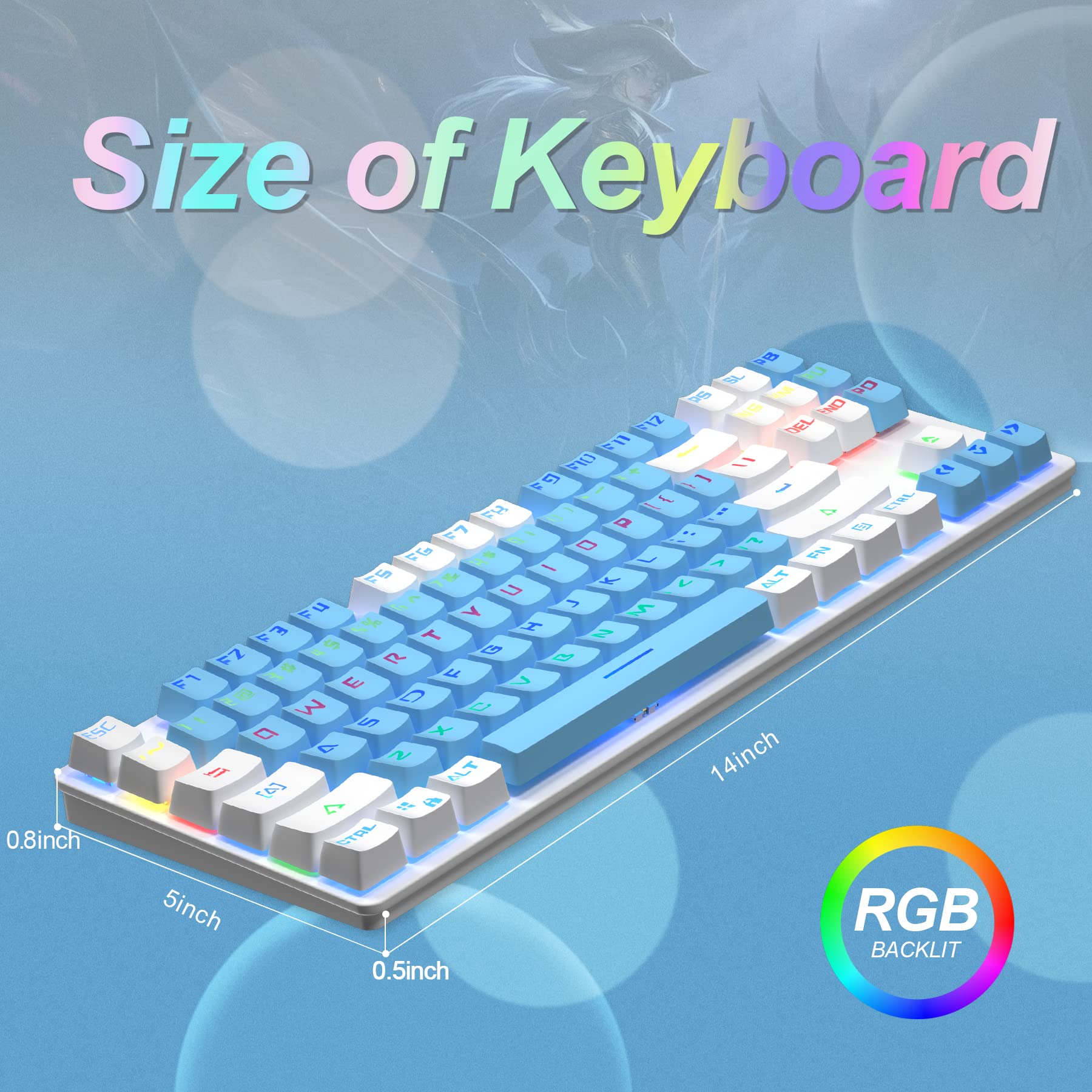 MIHIYIRY K400 Mechanical Gaming Keyboard, 87 Key Computer Keyboard Blue Switch Mechanical Keyboard with RGB Backlight with Type-C Cable for Win/Mac