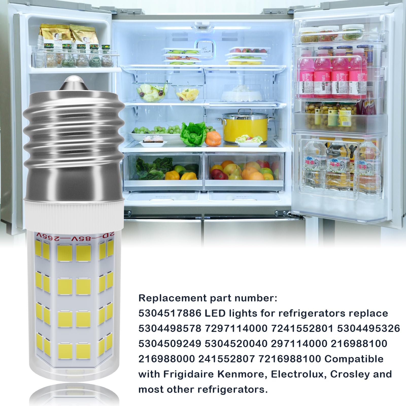LCMLA (2PCS E17 LED Bulb 5304517886 Replacement for Frigidaire Kenmore Electrolux Refrigerator Light Bulb 5304498578 KEI D28a KEL2811 3.8W White 6000K 85V -265V Freezer Lamp