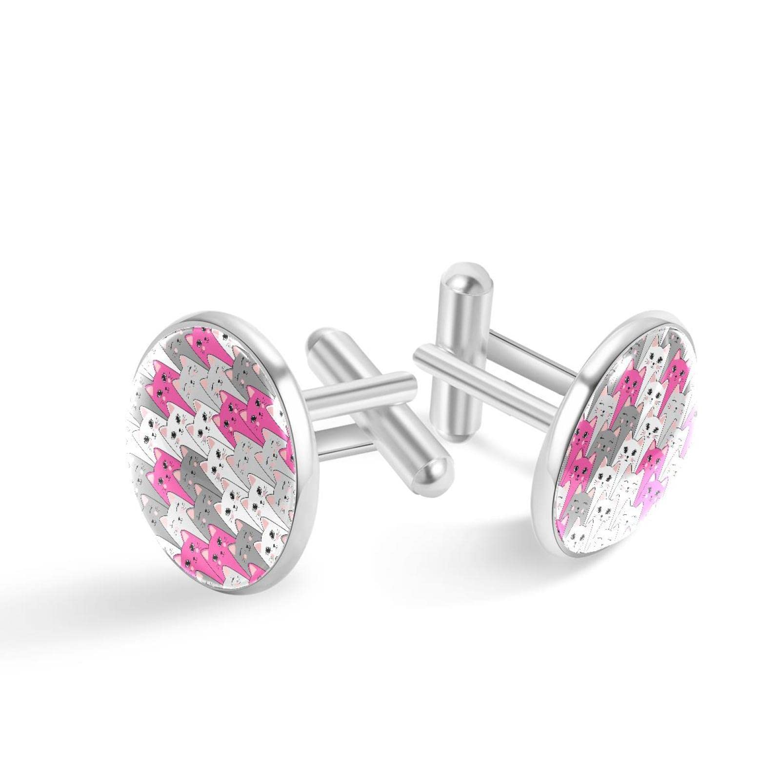 Pink Grey White Cats, Cufflinks and Studs Set for Tuxedo Shirts Business Wedding