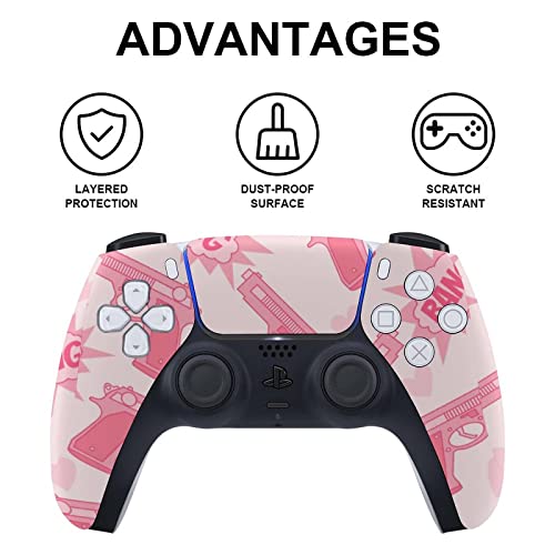 Pink Pattern with Gun Full Protective Skin Cover Design Wrap Decal Sticker Compatible with PS5 Digital Edition Console and Controller