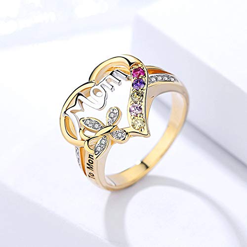 Mother's Day Ring Heart Shape Colorful Crystal Inlaid Butterfly Accessory Band Ring CZ Alphabet Charms Necklace Set Stackable Jewelry Gift-8