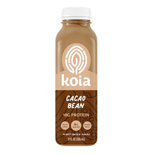 Koia Protein - Ready To Drink Plant Protein Shake (12 Fl Oz) - Cacao Bean - Dairy Free, Gluten Free, Soy Free, Non GMO, Kosher, Vegan, Cocoa