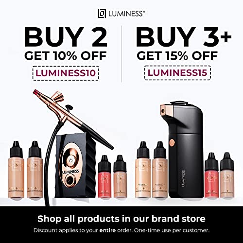 LUMINESS Silk Airbrush Spray Foundation Makeup Starter Kit- Full Coverage Foundation, Primer & Dual-Sided Buffing Brush-Buildable Coverage, Anti-Aging Formula Hydrate & Moisturize (Shade-Light Medium)