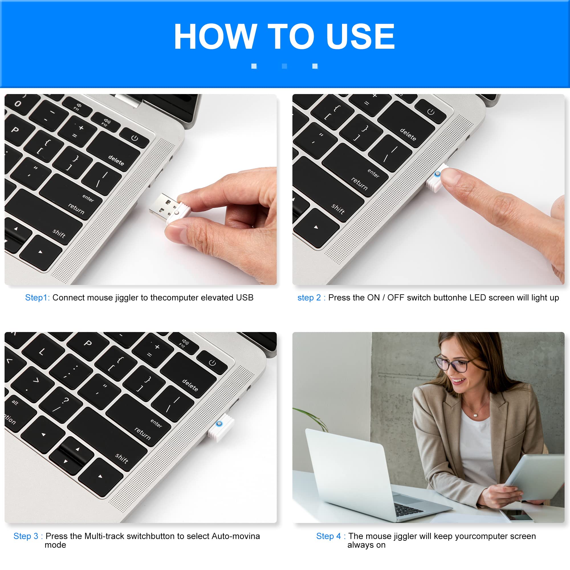 RorHety Mouse Jiggler Mouse Shaker with 3 Jiggle Modes Plug & Play,Mouse Mover Wiggler Undetectable USB Port,Simulate Mouse Movement, Prevent Computer Laptop Entering Sleep (White)