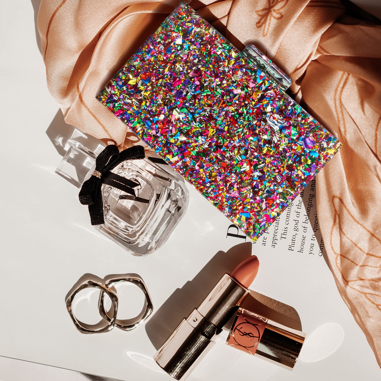 NUSTTAL Clutch Purses for Women wedding Evening Bag Shoulder Handbag Glitter Acrylic Box Clutch Bag-Multicolor