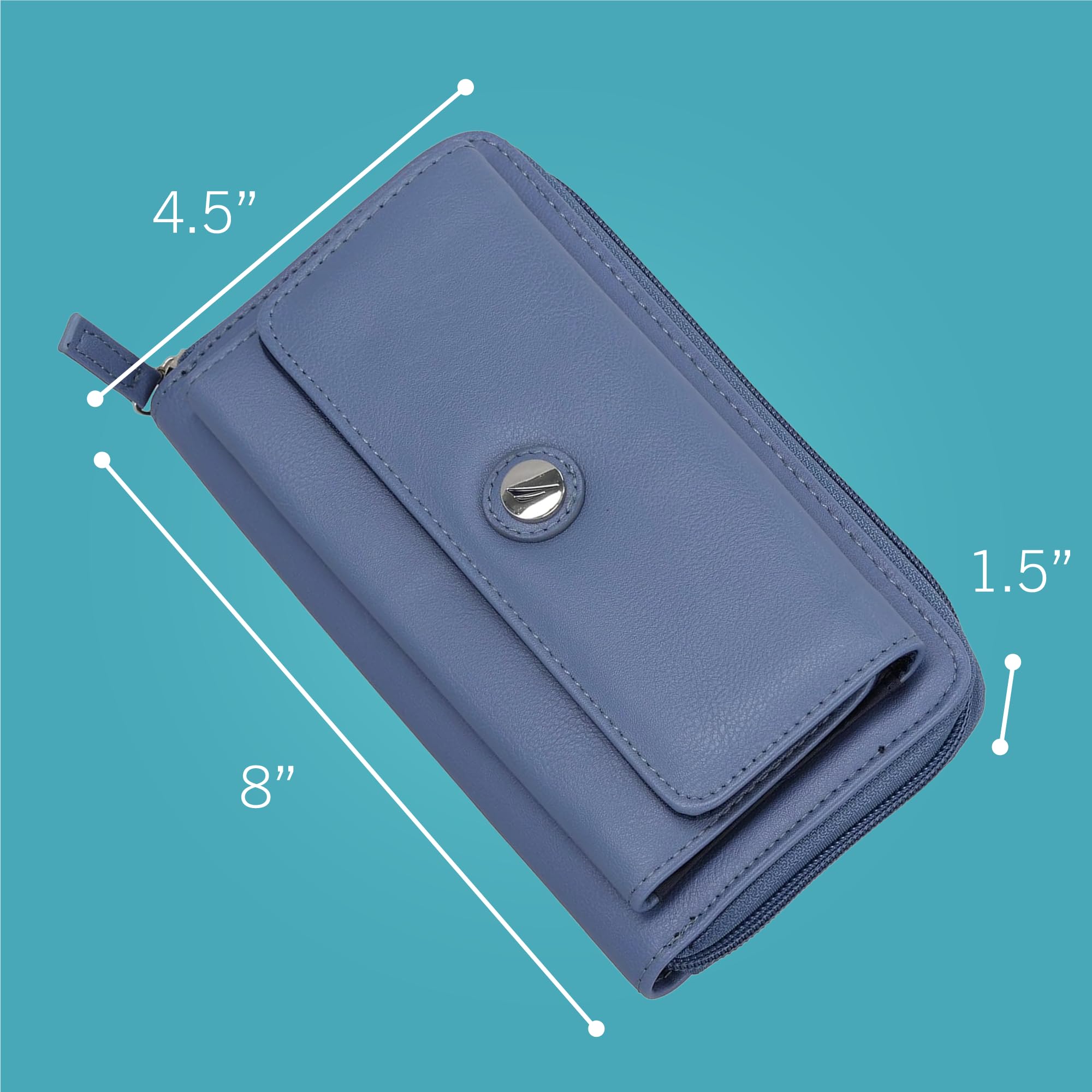 Nautica Womens - Bulk Cargo Vegan Leather RFID Wallet - Fashionable Zip Around Large Clutch with Phone Case and Multi-Card Organizer (Norfolk)