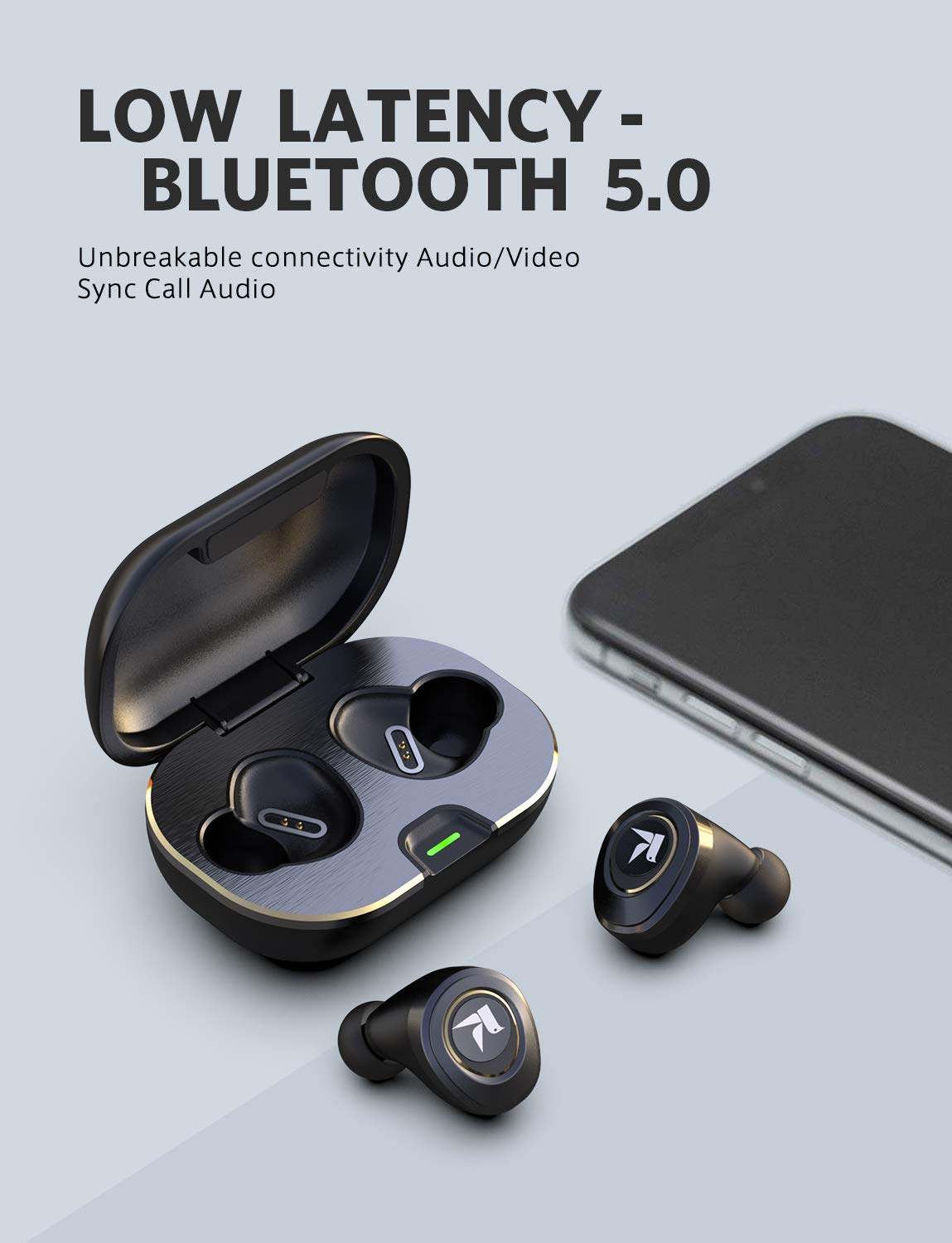 KOSETON E8 True Wireless Earbuds, Bluetooth 5.0 Earbuds Deep Bass Sound, 50 Hrs Playtime with Charging Case, Touch Control / IPX5 Waterproof/USB-C Quick Charging/Twin&Mono Mode/Mics