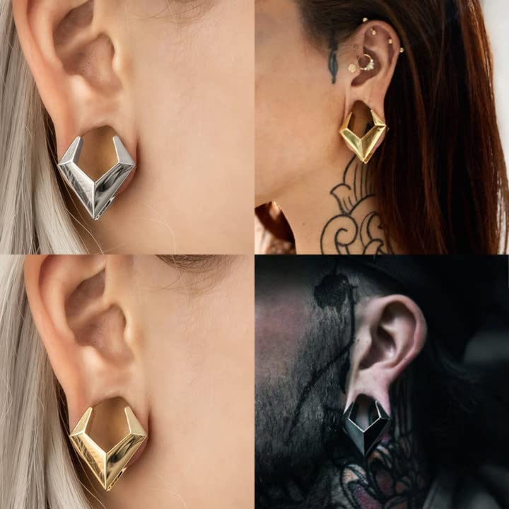 Maxbott 2PCS 0G-1" Ear Gauges Hypoallergenic Stainless Steel Opening Saddle Plugs Tunnels Piercing Expander Stretchers Body Jewelry (10mm(00G), Silver)