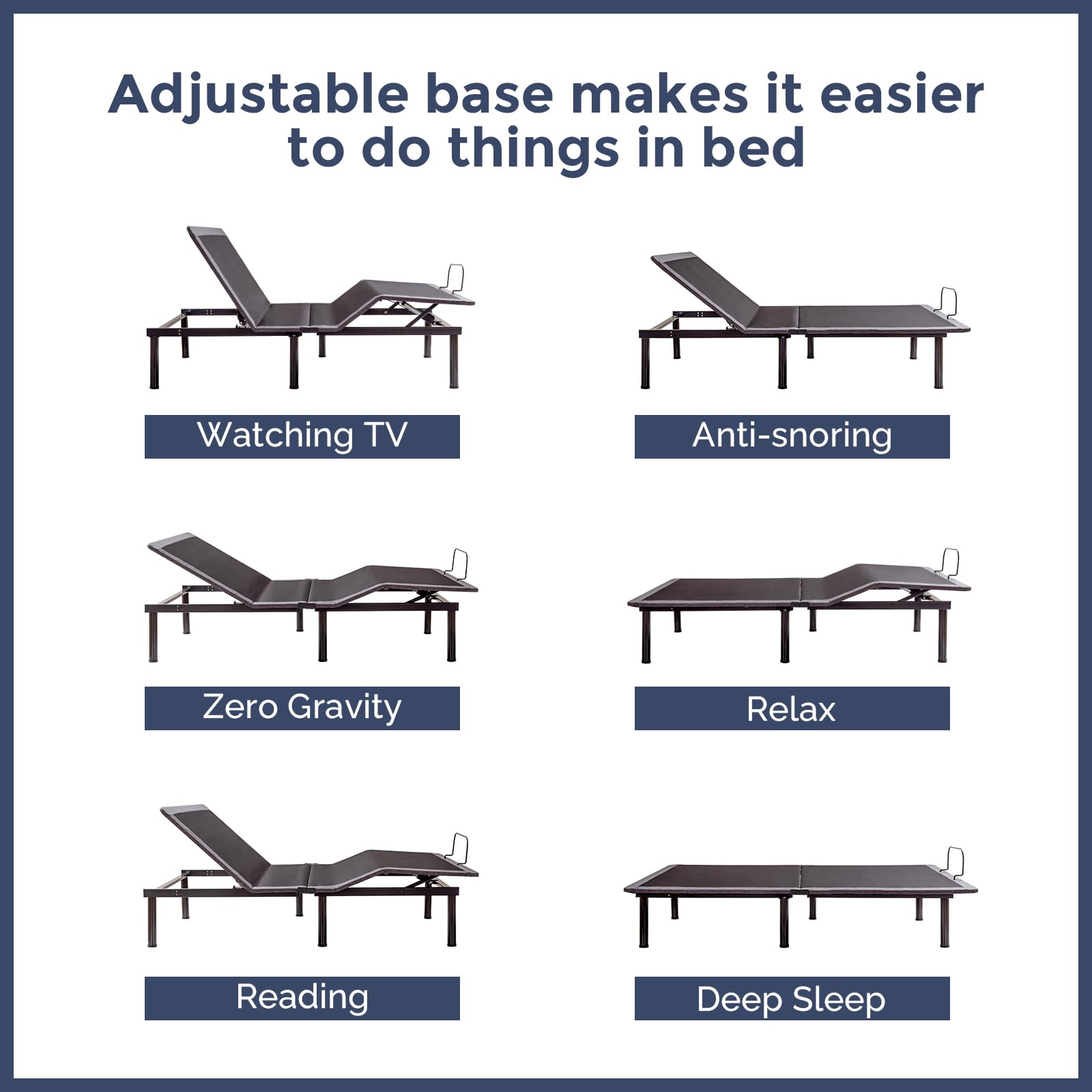 IULULU Adjustable Bed Frame, Queen Adjustable Bed Base with Wireless Remote, Adjustable Leg Height, Zero Gravity, Independent Head and Foot Incline, Easy Tool Free Assembly
