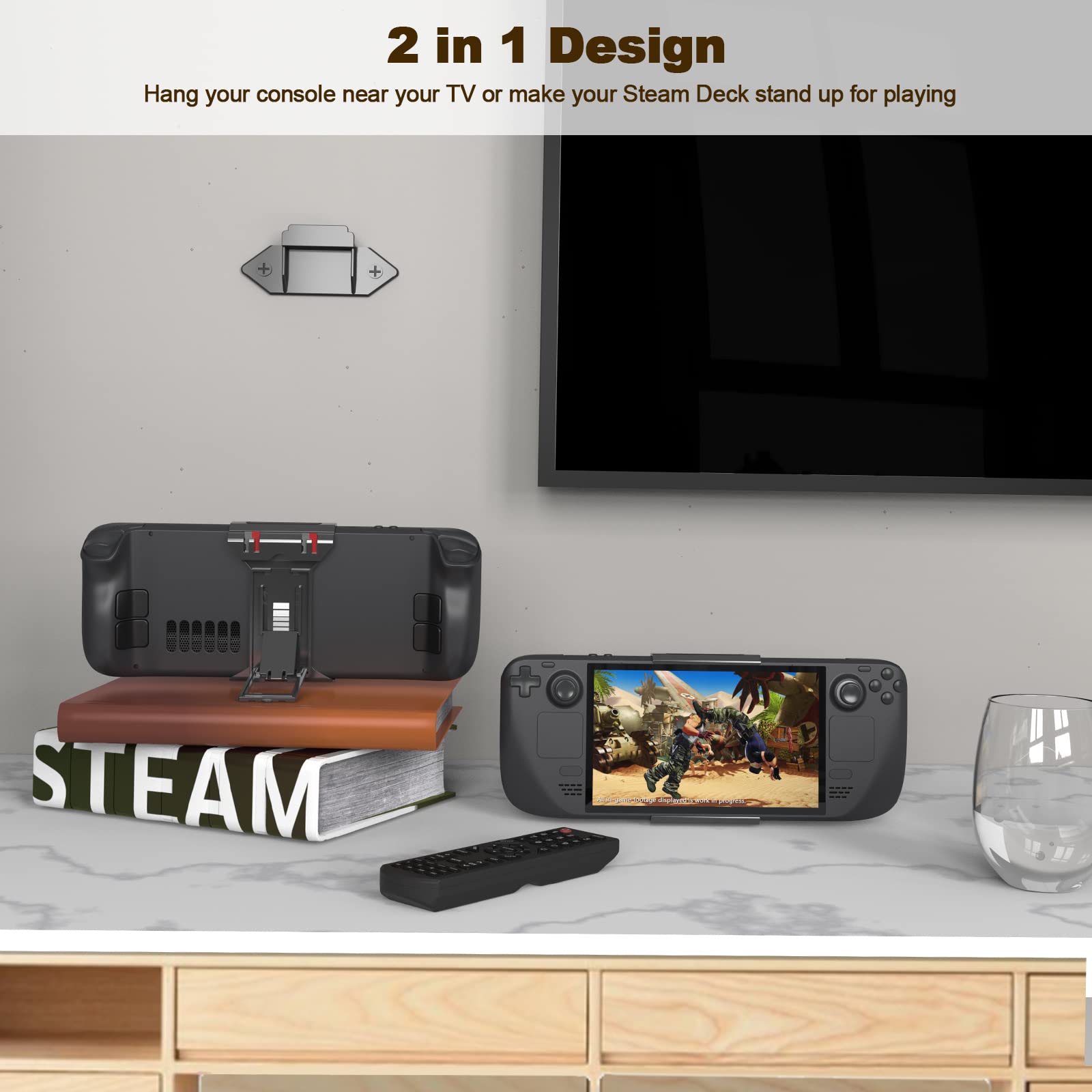 Stand for Steam Deck Console, Adjustable Wall Mounted and Desktop 2-in-1 Steam Base Holder with Kickstand, Desk Playstand Dock for Steam Deck,Black