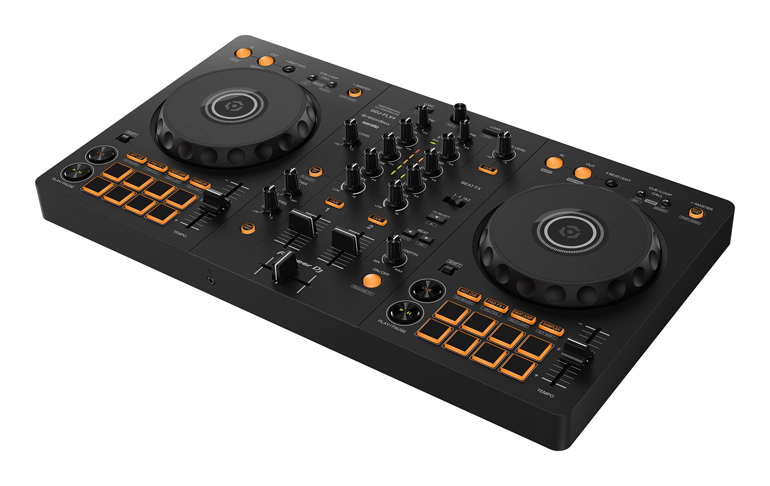 Pioneer DDJ FLX4 DJ Controller Bundle with Laptop Stand, Headphones, and Austin Bazaar Polishing Cloth