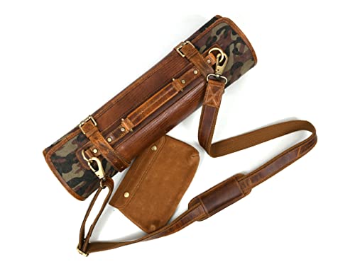 Leather Canvas Knife Roll Storage Bag Expandable 10 Pockets Detachable Shoulder Strap Travel-Friendly Chef Knife Case Roll By Aaron Leather Goods (Louisville, Canvas Leather)