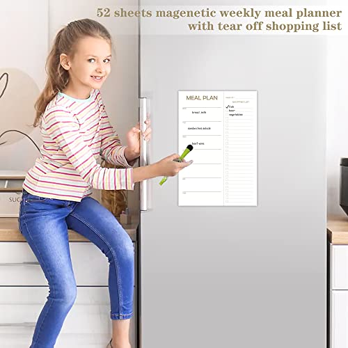 Meal Planner Magnetic for Refrigerator, 7 X 10β Weekly Meal Planning Notepad and Grocery List , Menu Magnet Fridge , 52 Tear Off Sheets