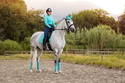 LeMieux Pom Pom Horse Riding Hat Silk with 4 Way Stretch Fabric Coordinates with Base Layers & Saddle Pads - Equestrian Headgear - Azure