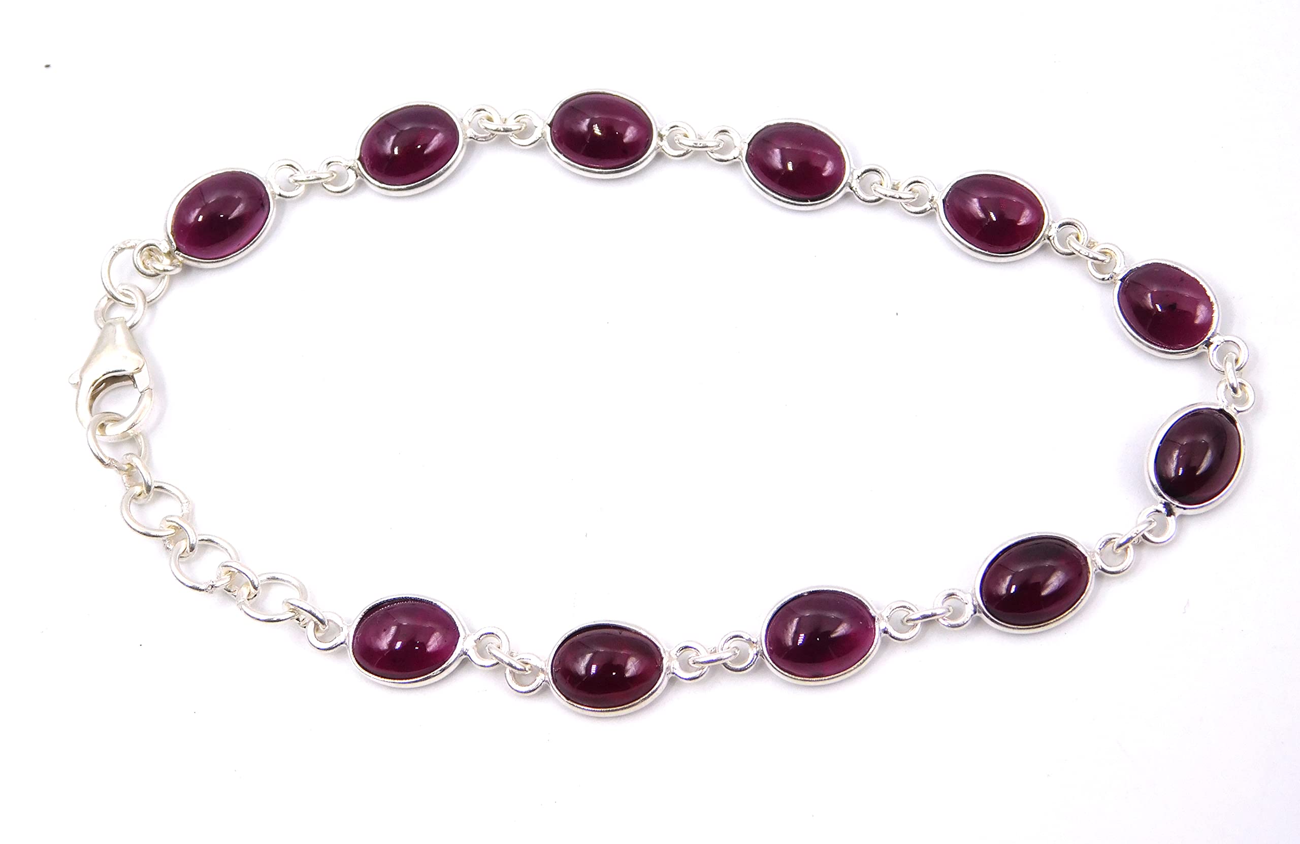 Natural Garnet Gemstone 925 Sterling Silver Bezel Bracelet For Women's