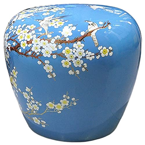 JENKEM Decorative Ceramic Garden Stool, Glazed Hand-Painted Floral Changing Stool, Suitable for Living Room, Balcony, Garden, Etc. (Color : Pure Blue)