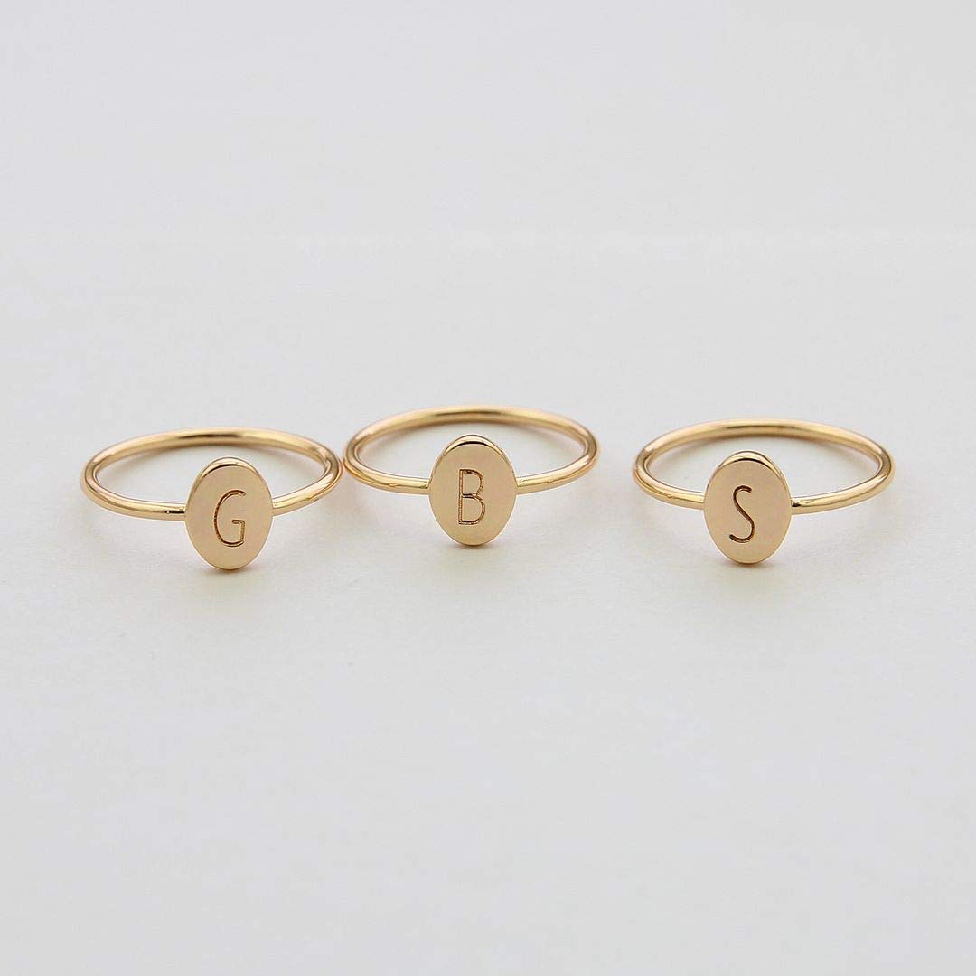 LUIWIN Initial Ring for Women Girls Dainty 18K Gold Plated Oval Stacking Engraved Letter A Alphabet Ring Gift for Her Bridesmaid Size 6