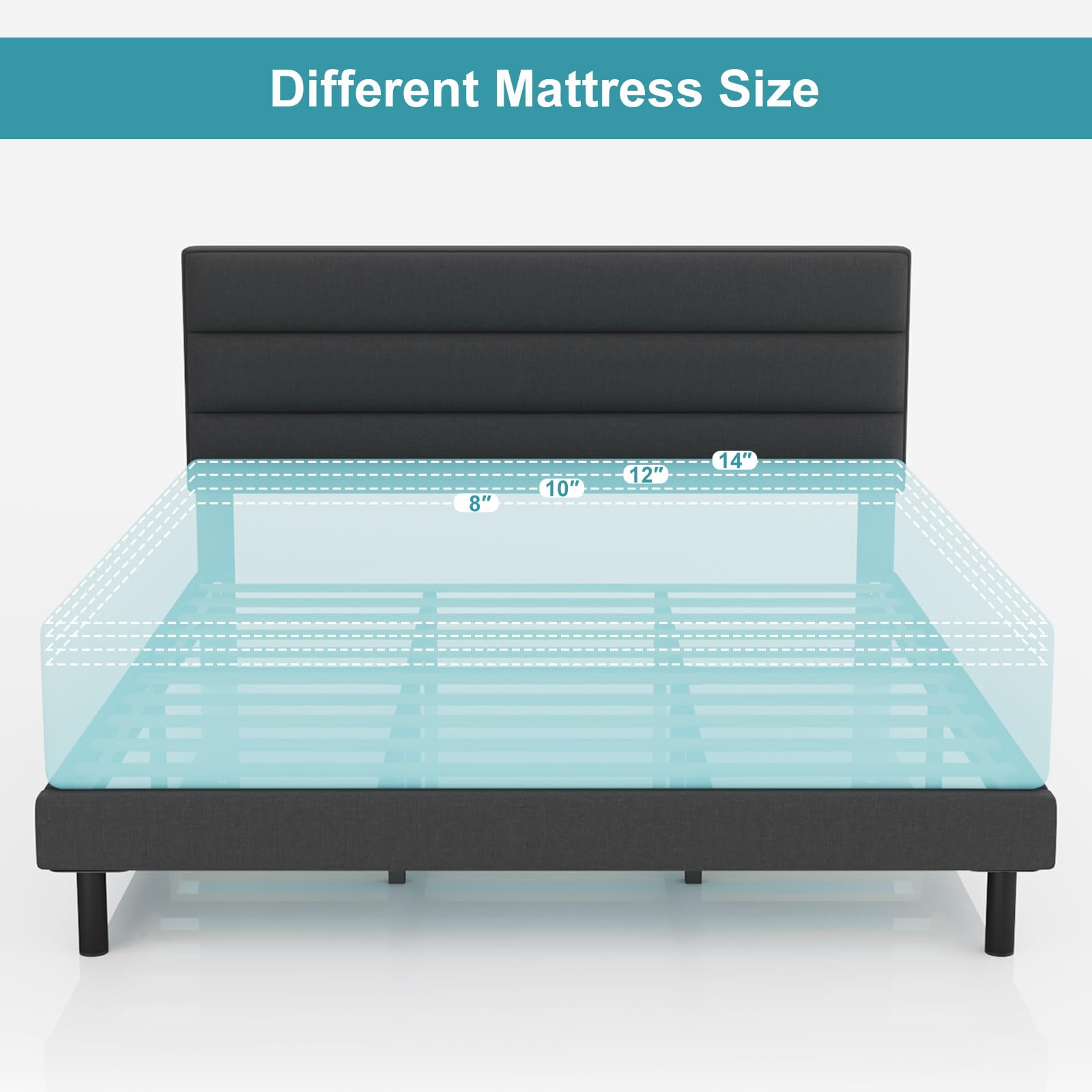 IYEE NATURE Queen Size Bed Frame with Headboard,Sturdy Platform Bed with Wooden Slats Support,No Box Spring,Mattress Foundation,Easy Assembly,Dark Grey