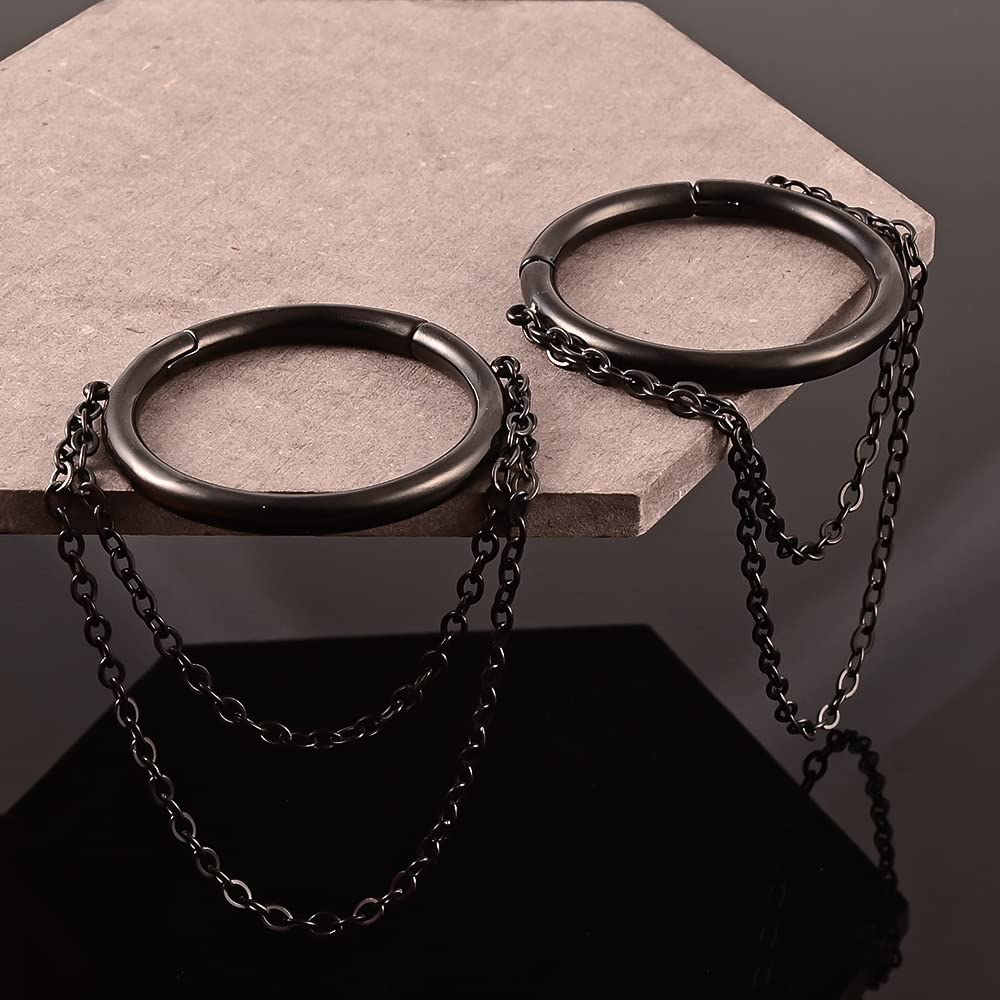 Maxbott 2PCS Trendy Stainless Steel Round Chain Ear Weight Body Piercing Jewelry Earring Gauges Stretchers Expanders (6G(4mm), Black)