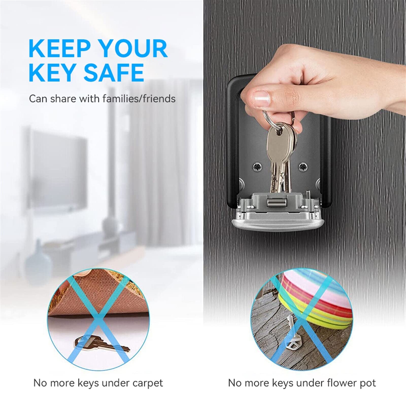 RORUN Small Safe Wall Mount Key Storage Secret Box Organizer 4 Digit Combination Password Security Protection Anti-Theft Residence Key Safe Box