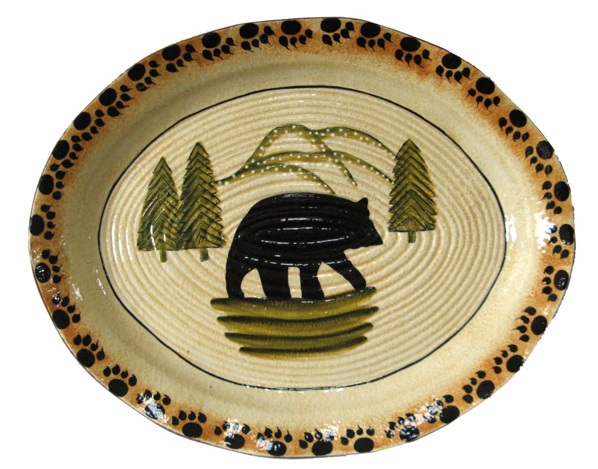 Paseo Road by HiEnd Accents Rustic Bear 1 Piece Ceramic Serving Platter, Rustic Cabin Lodge Style