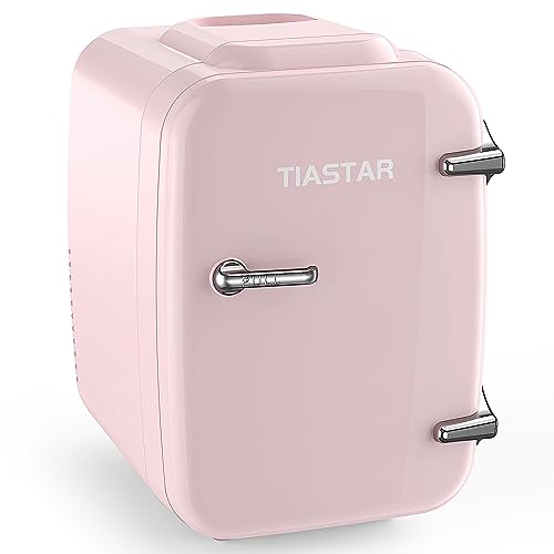 Tiastar Mini Fridge, 4 Liter /6 Cans Skincare Fridge for Bedroom, Dorm, Car, Office, 110V AC/ 12V DC Small Fridge, Thermoelectric Cooler and Warmer, Pink