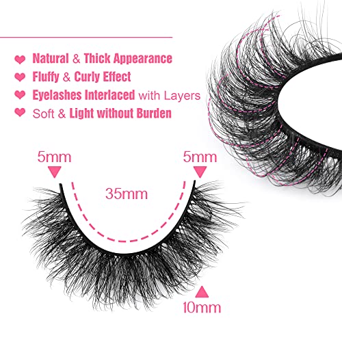Lashes Natural Look False Eyelashes Wispy Mink Lashes Natural Lashes Extension Fluffy 5D Short Fake Eyelashes Curly Soft Lashes 8 Pairs Pack by GVEFETIEE