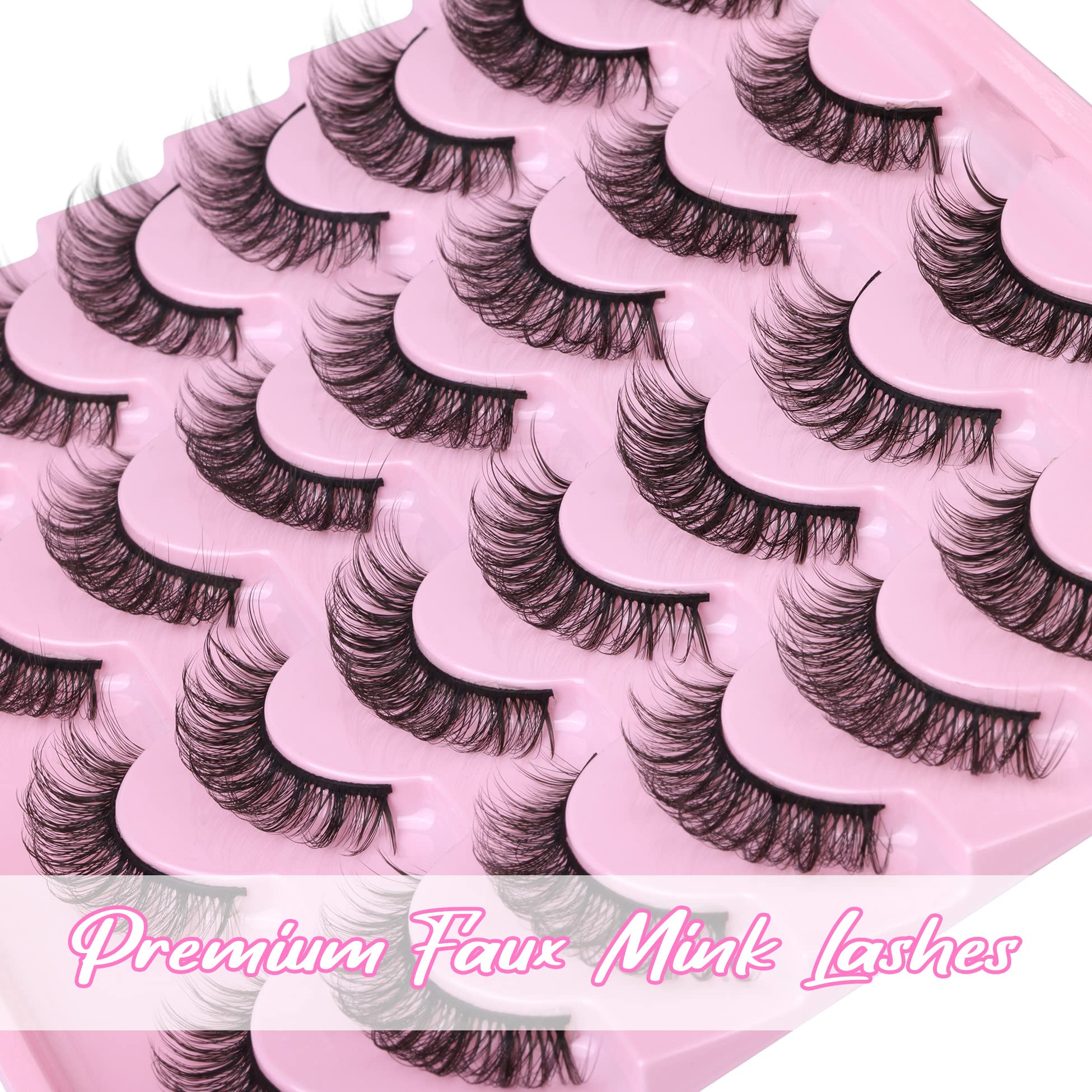 Lashes Natural Look Mink Fluffy False Eyelashes 14mm Wispy Short Cat Eye Lashes Look Like Extensions 14 Pairs Pack Curly Fake Eyelash Strips