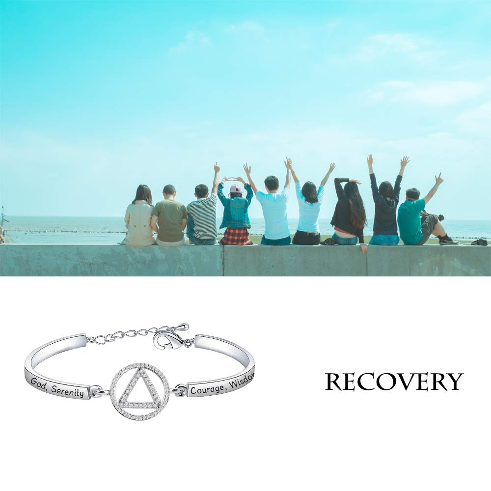 KUIYAI AA Recovery Bracelet Serenity Prayer Alcoholics Anonymous Jewelry Serenity Courage Wisdom Sobriety Gift (Silver Bracelet)