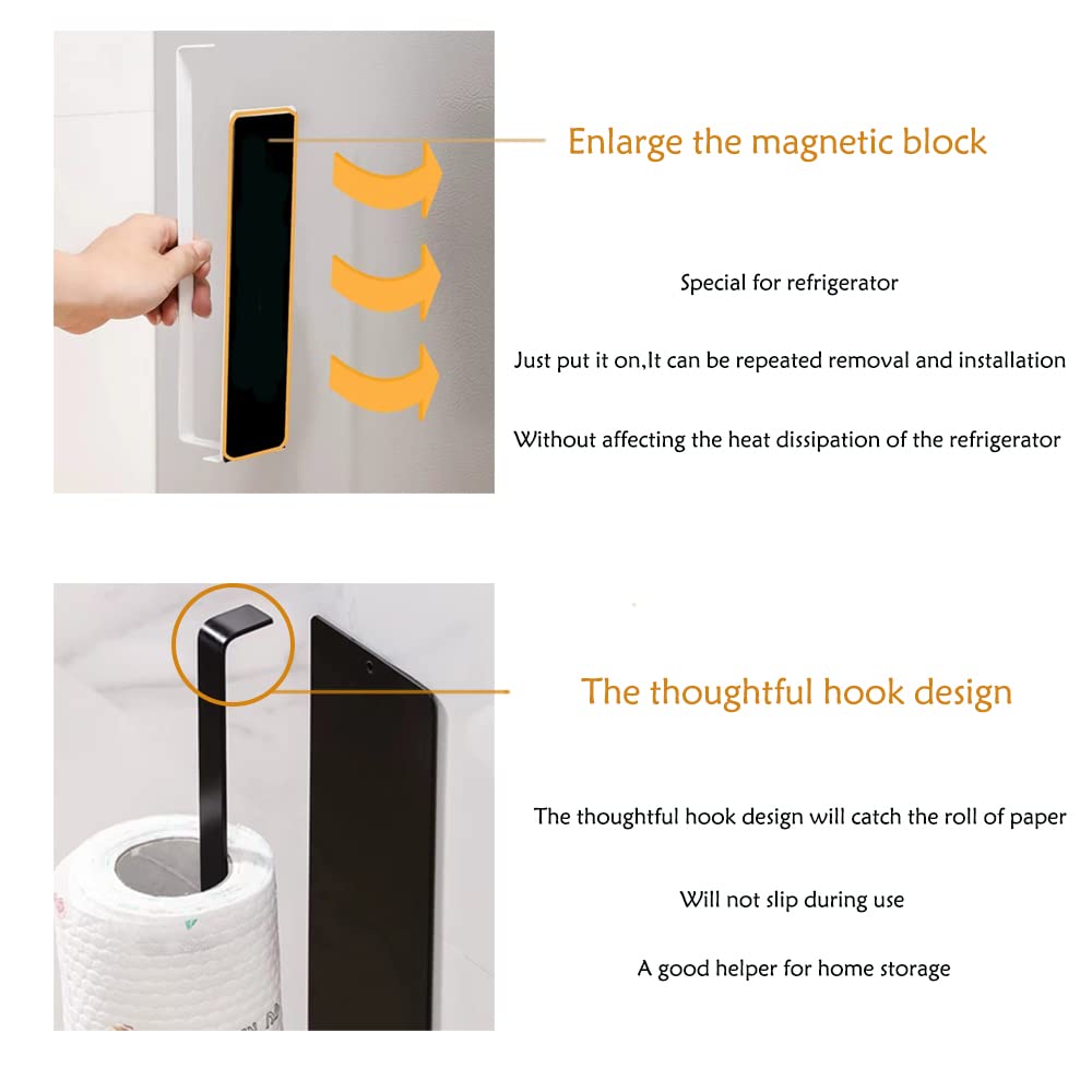 Magnetic Paper Towel Holder for Refrigerator with 5 Hooks, Retractable Kitchen Towel Rack with Strong Magnet,Black Magnetic Towel Holder for Refrigerator,Grill,Kitchen,Fridge,Garage