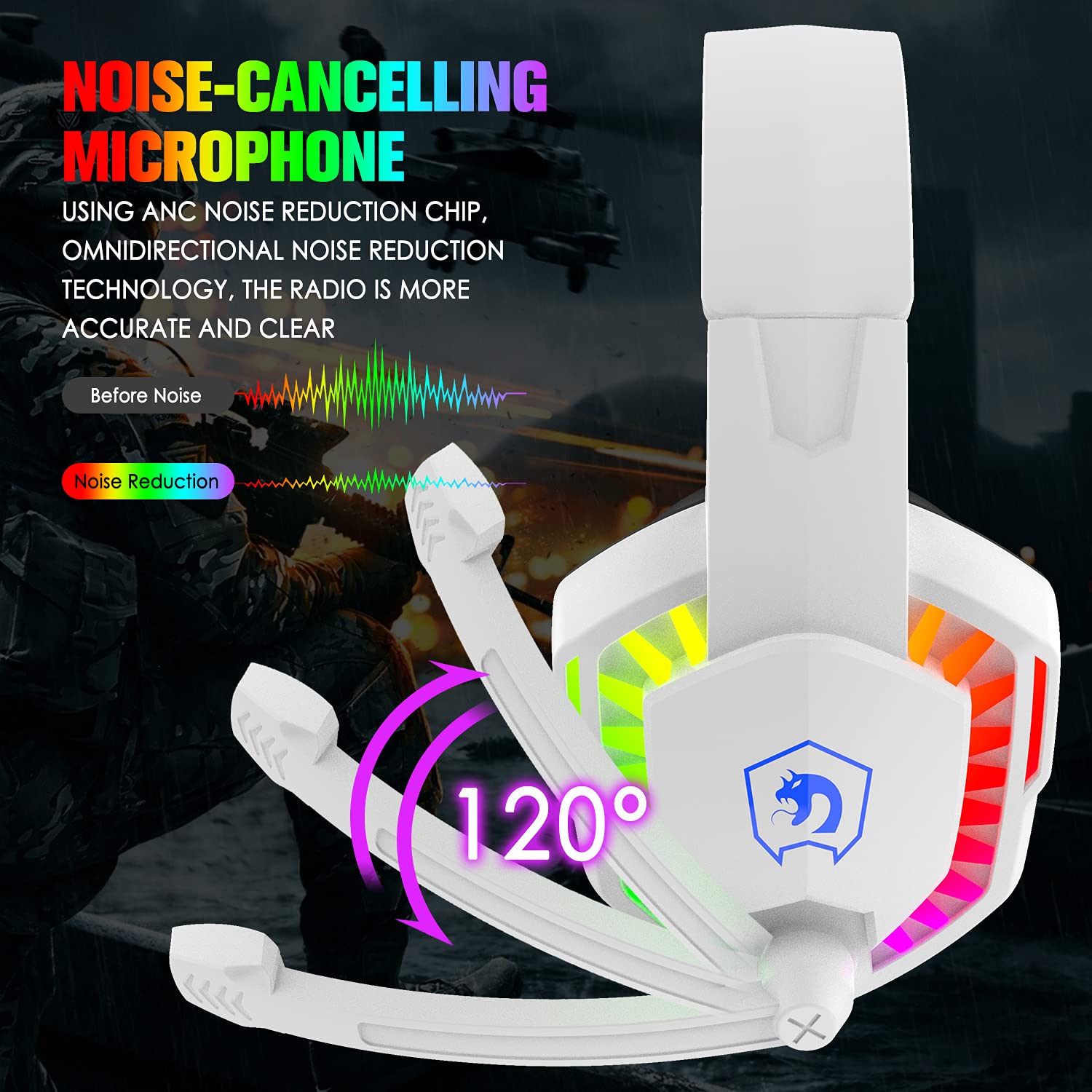 MANBASNAKE Gaming Headset for PS4 PC Xbox One PS5 Controller,Noise Cancelling Over Ear Headphones with Adjustable Mic,Breathing RGB Light,Bass Surround,Soft Memory Earmuffs for Laptop Mac Games(Black)
