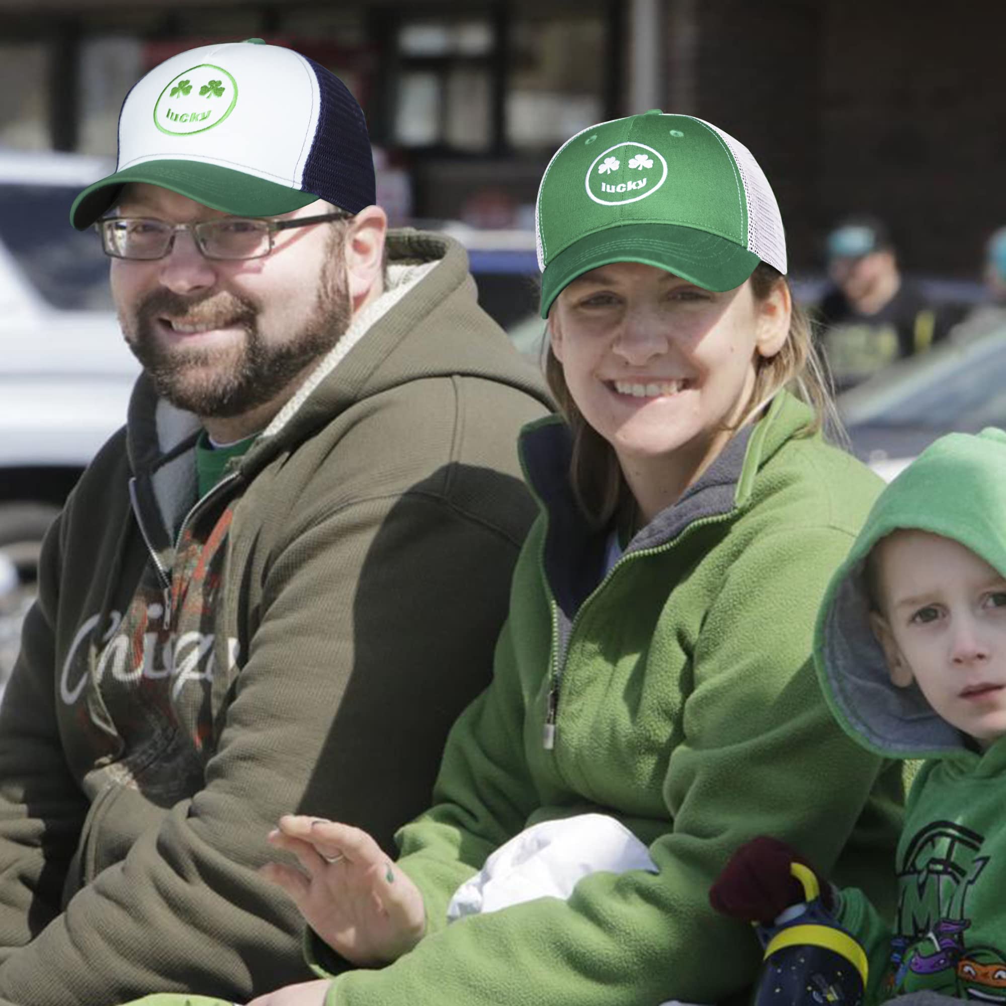 Lucky St Patricks Day Hat for Men Women White Green Shamrock Baseball Cap Adjustable Four-Leaf Clover Dad Hat